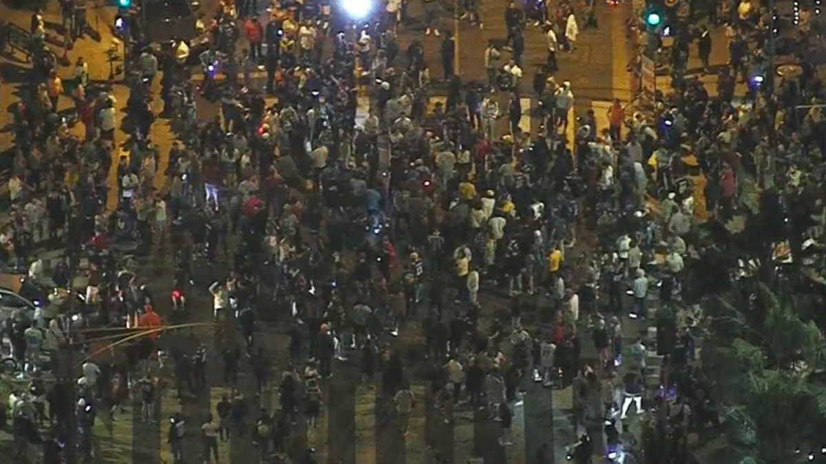 Unruly Crowds Fill Downtown LA Following Rams Victory in Super Bowl LVI ...