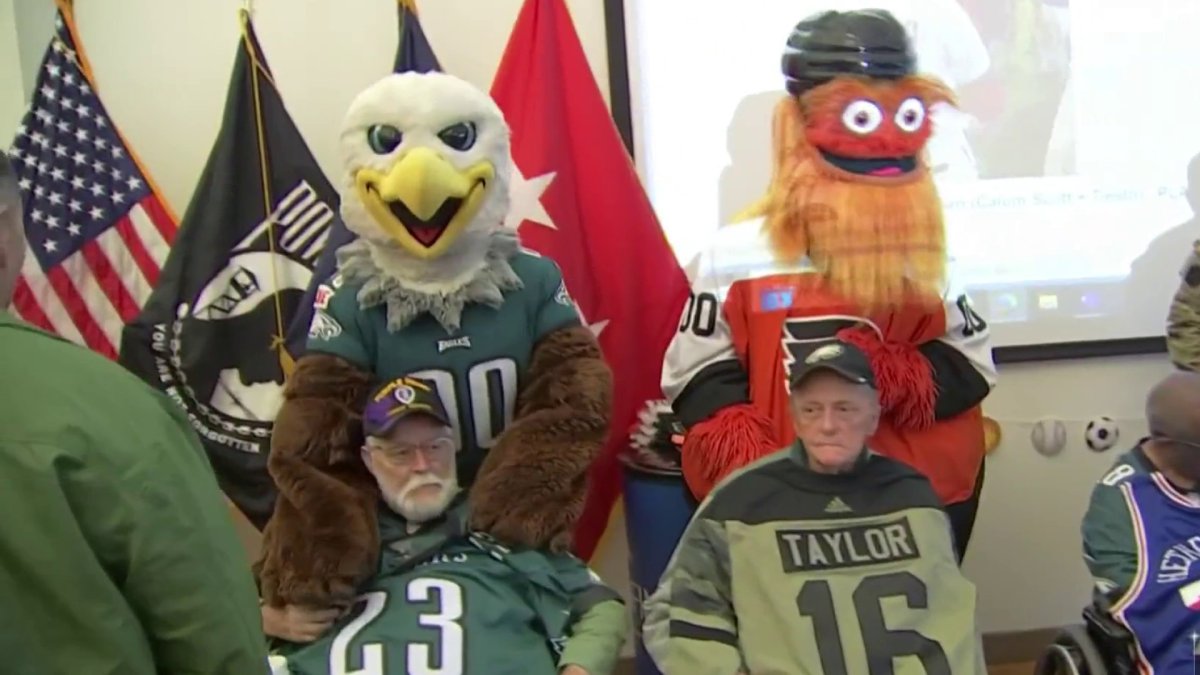 Philly sports mascots celebrate veterans and present each with ...