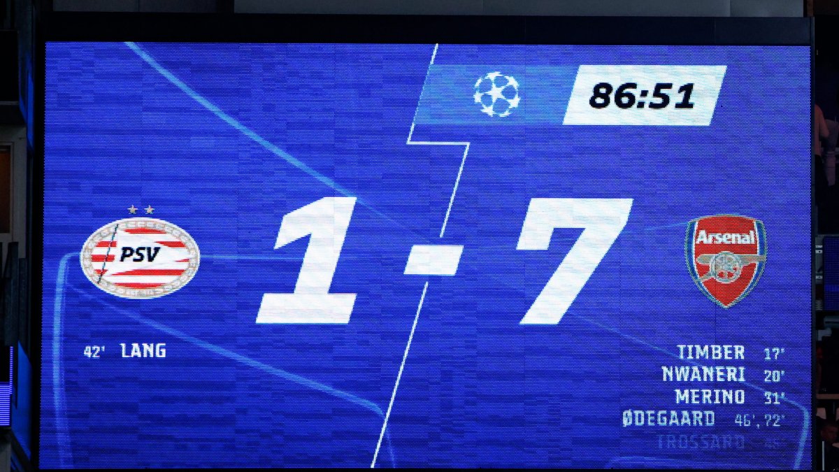 Arsenal sets Champions League record with 7-1 rout of PSV – NBC10 ...