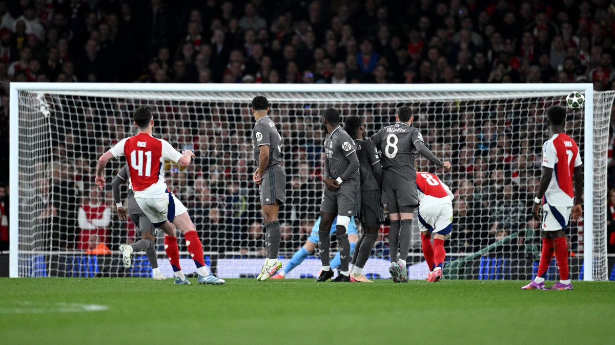 Arsenal vs. Madrid: Declan Rice scores two free kicks in 3-0 win ...