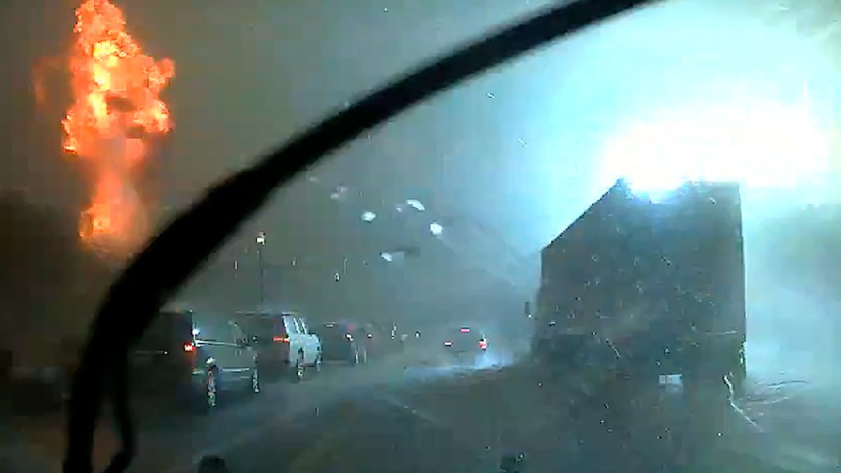 Wild video shows lightning strike knock down power lines on busy ...