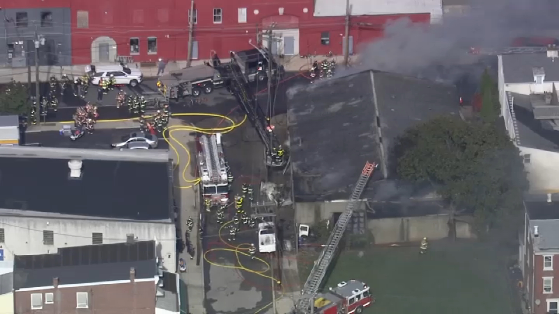 Firefighters battle fire at truck repair shop in Bridgeport, Pa ...